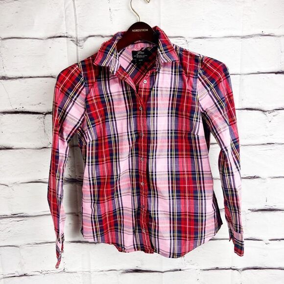 J. Crew | Tops | Jcrew Plaid Button Done Silk Fit8 | Poshmark